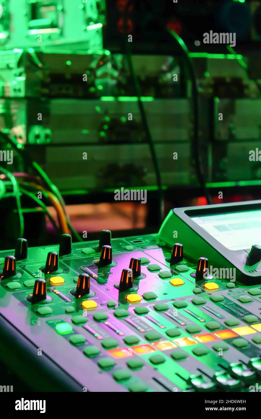 Closeup of an audio mixing control panel Stock Photo - Alamy