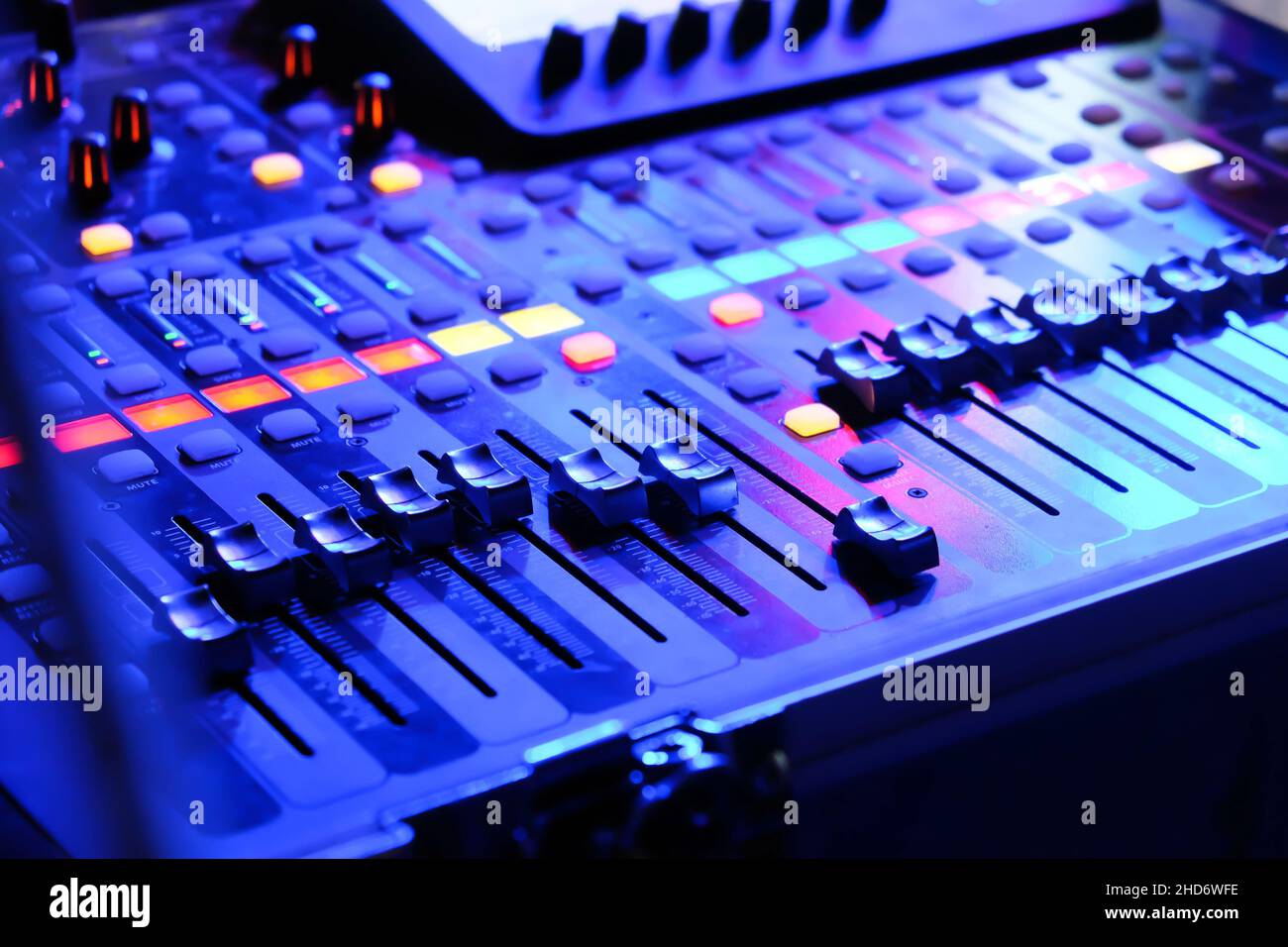Closeup of an audio mixing control panel Stock Photo - Alamy