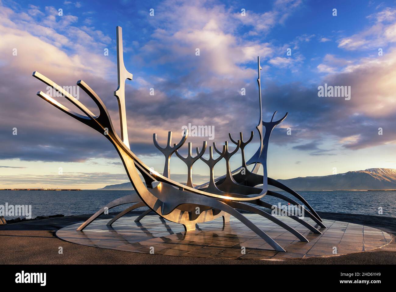 Reykjavik, Iceland. - 6 October 2021: The Sun Voyager, a modern ...