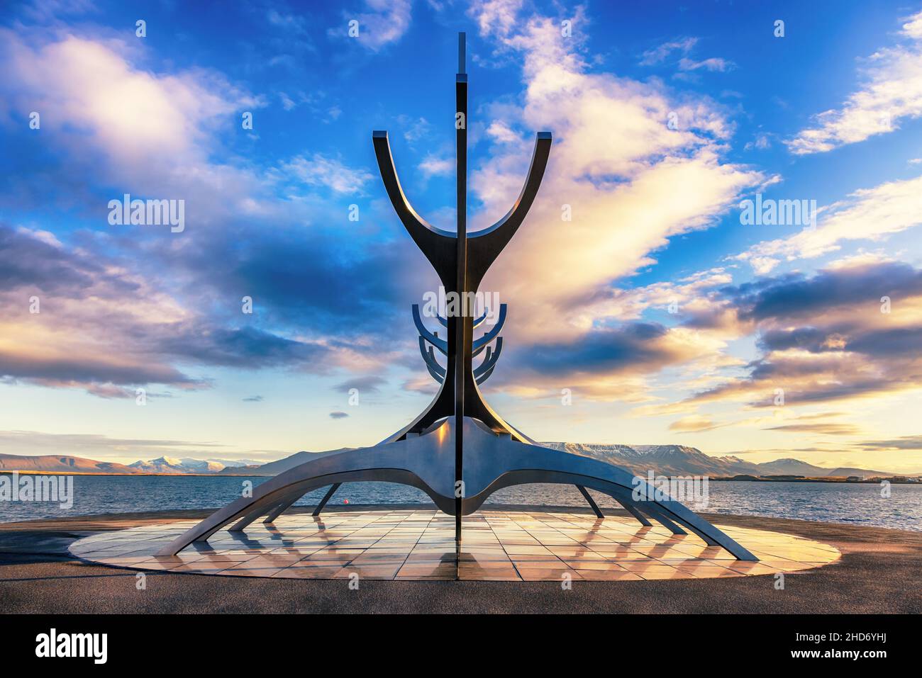 Reykjavik, Iceland. - 6 October 2021: The Sun Voyager, a modern ...