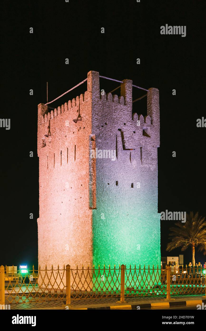 Ajman, United Arab Emirates. Ancient Old Stone AlMurabbaa Watchtower Of ...