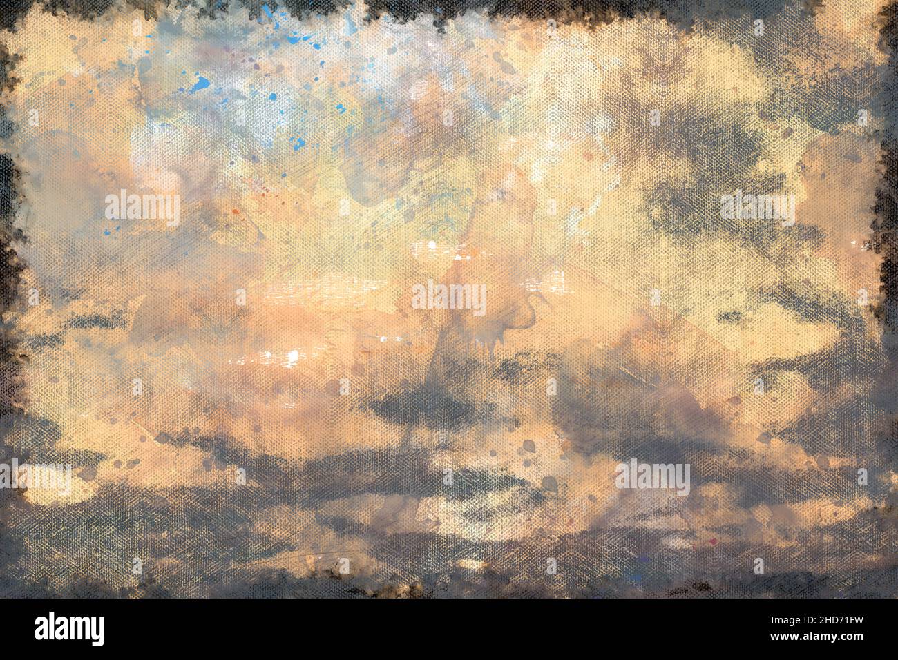 Pink sunset sky with clouds. Digital watercolor painting Stock Photo ...