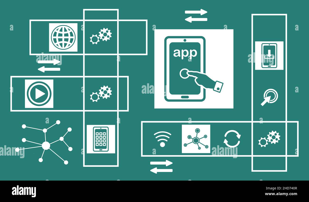 Concept of app with connected icons Stock Photo - Alamy