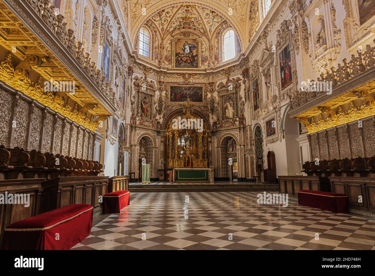View of the richly decorated baroque chapel of the Cartuja Monastery in ...