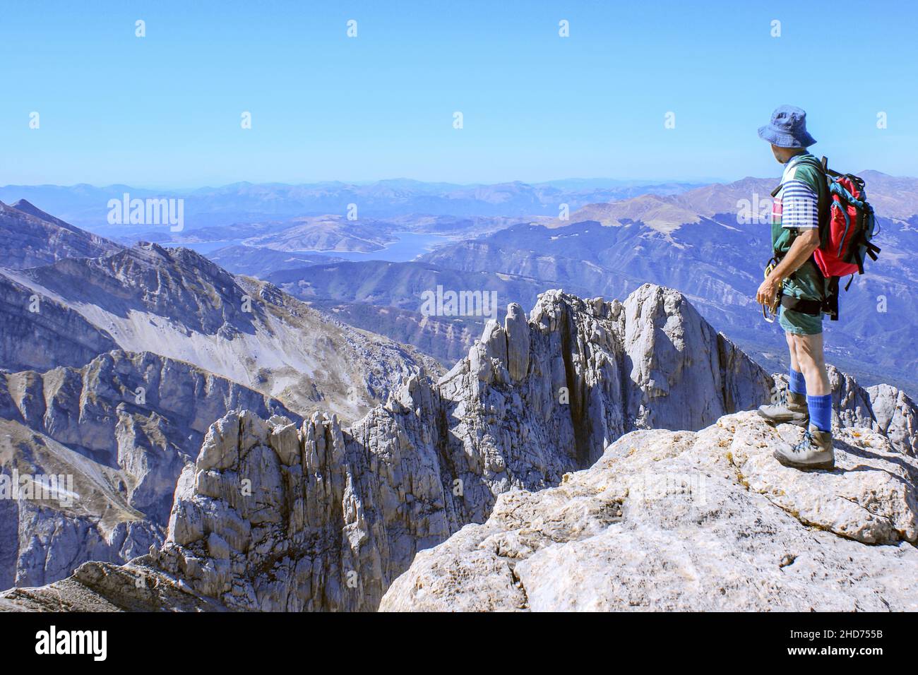 Gran Sasso National Park, Hiker on the Western Peak of the Gran Sasso ...