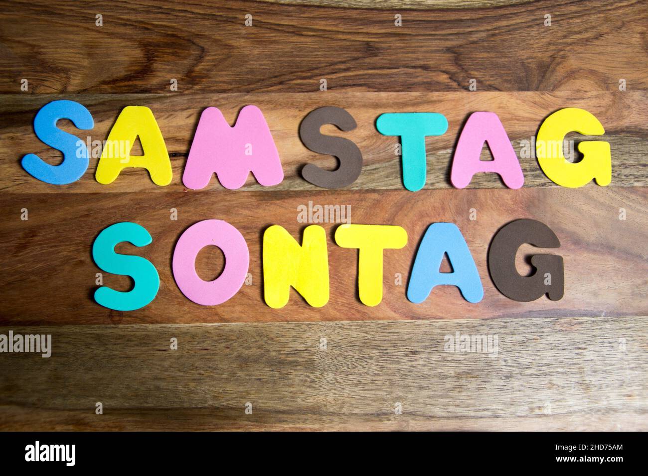 words Sonntag and Samstag formed by colorful letters Stock Photo - Alamy