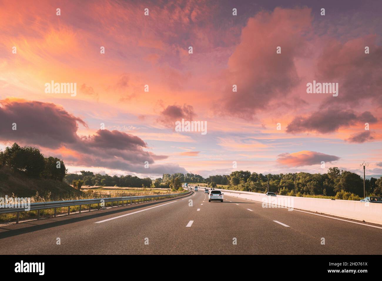 movement of vehicles on freeway, motorway during sunset time Stock ...