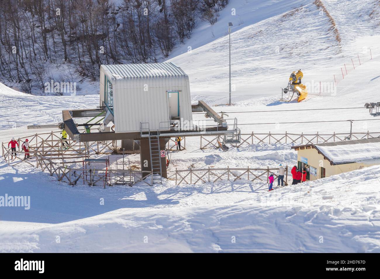 Monti Sibillini National Park, Maddalena Ski Resort, Skiers, Sarnano ...