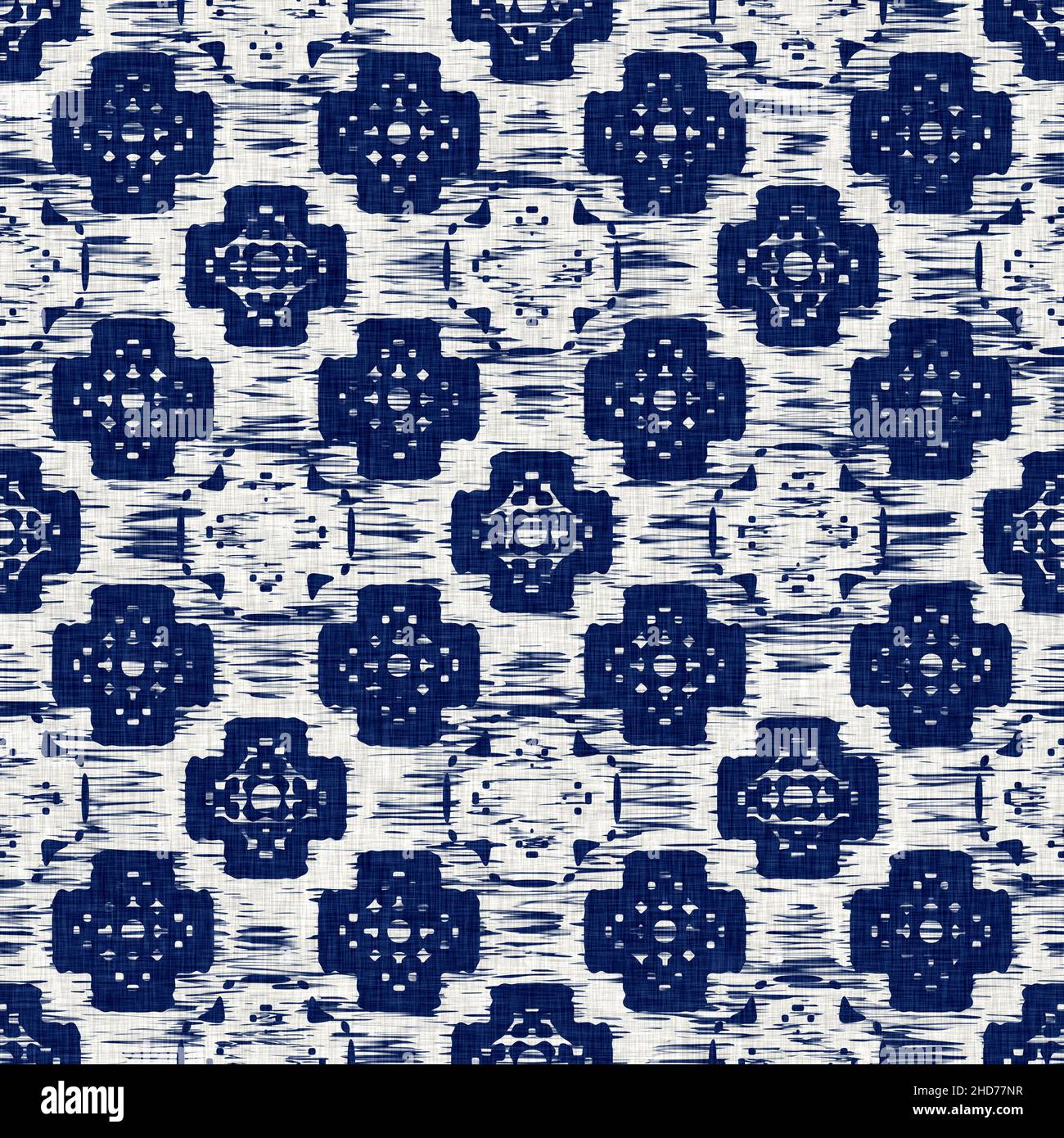 Indigo dyed fabric geo shape pattern texture. Seamless textile fashion ...