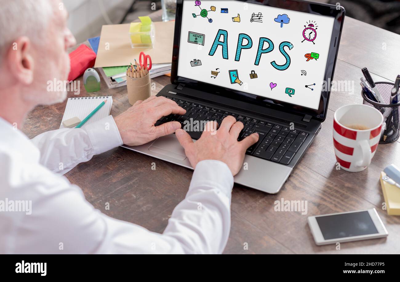 Apps concept shown on a laptop screen Stock Photo - Alamy
