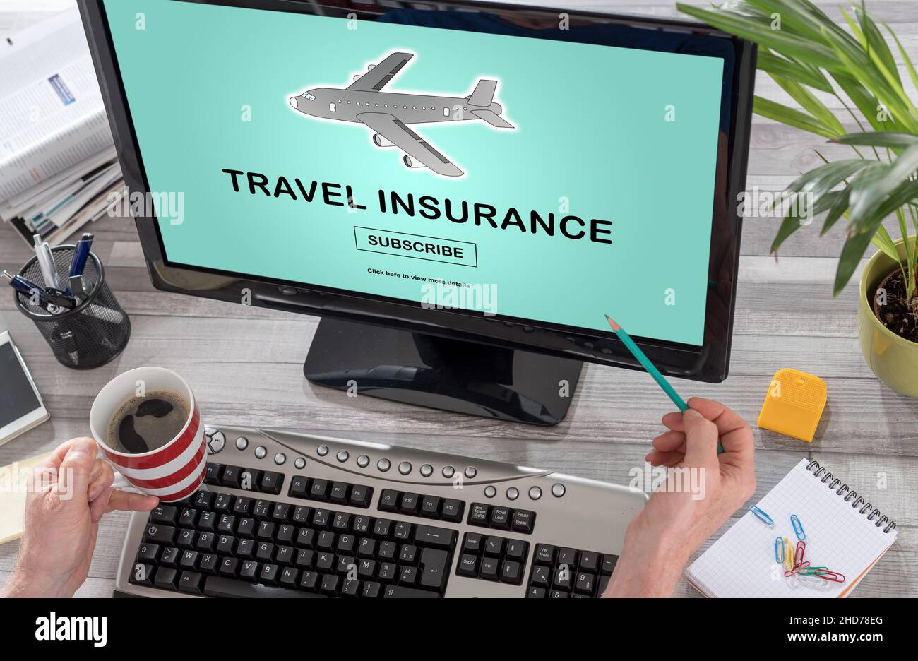 Travel insurance concept on a computer screen Stock Photo - Alamy