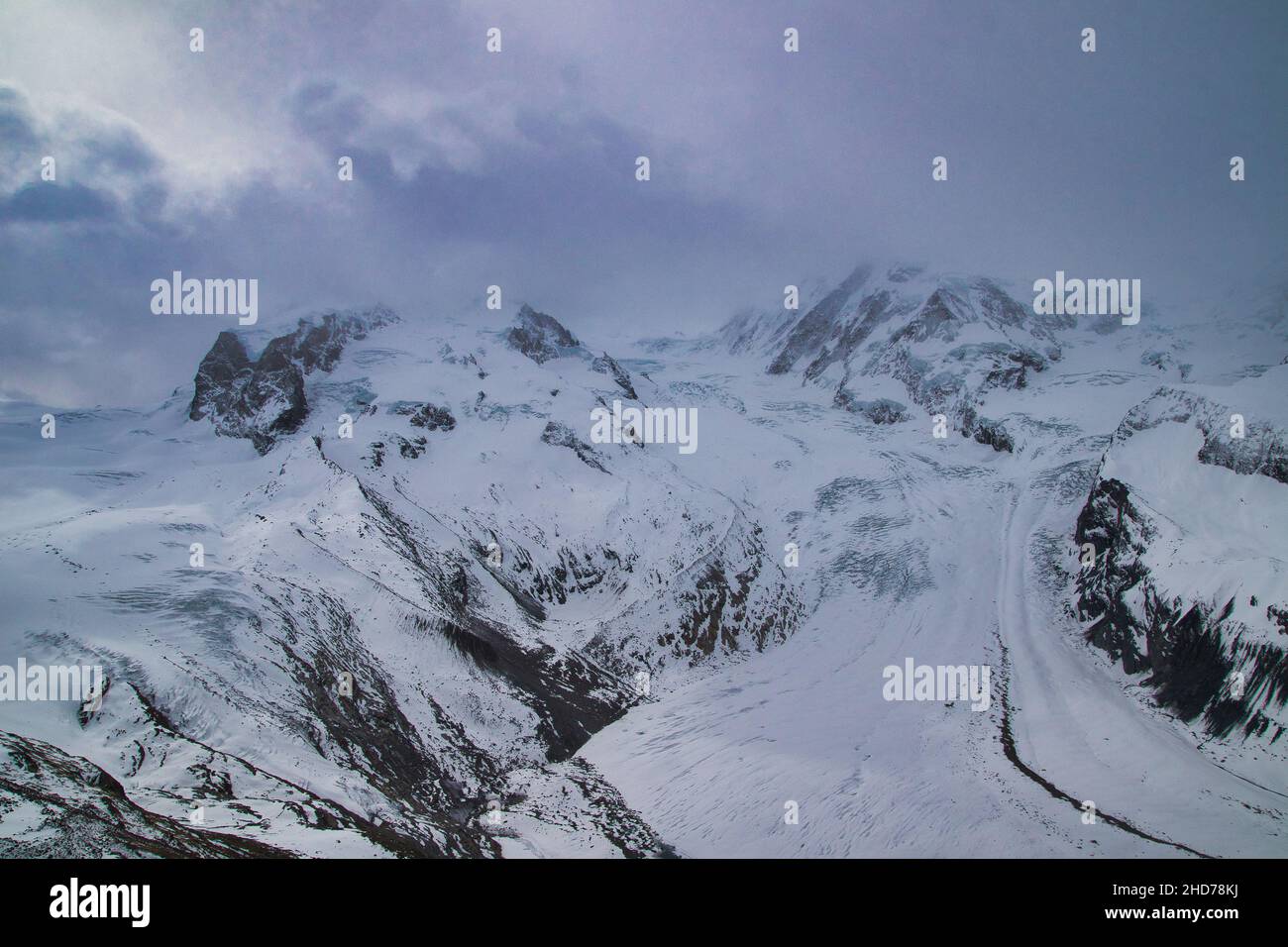 Matterhorn viewpoint Zermatt Switzerland in spring, snow and fog Stock ...