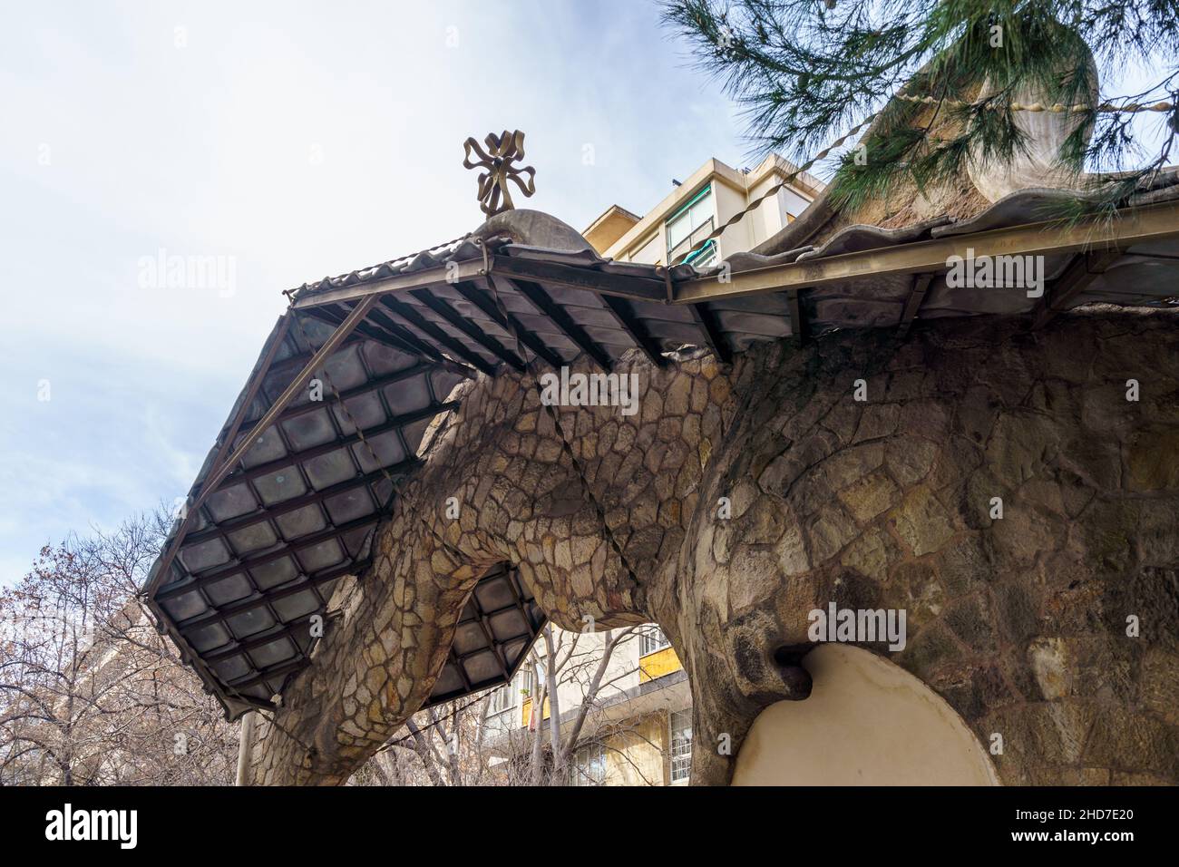 Barcelona, Spain - January 2022: Miralles Gate and Finca Miralle, one ...