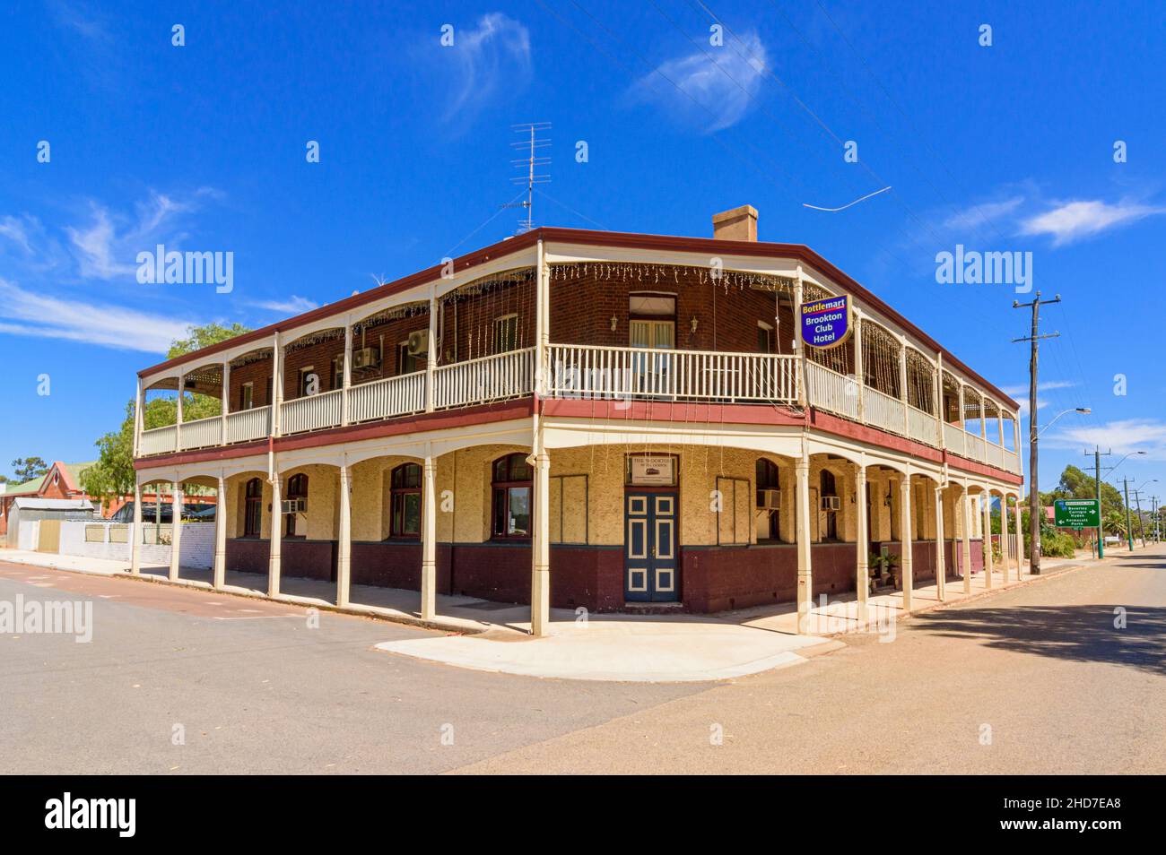 The landmark country pub, The Brookton Club Hotel, with its shaded ...