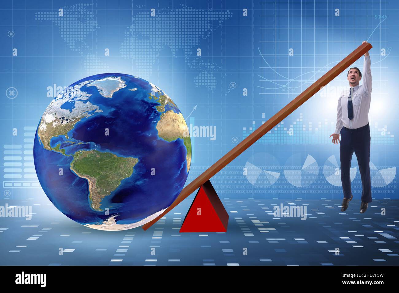 Businessman lifting the earth in the challenge concept Stock Photo - Alamy