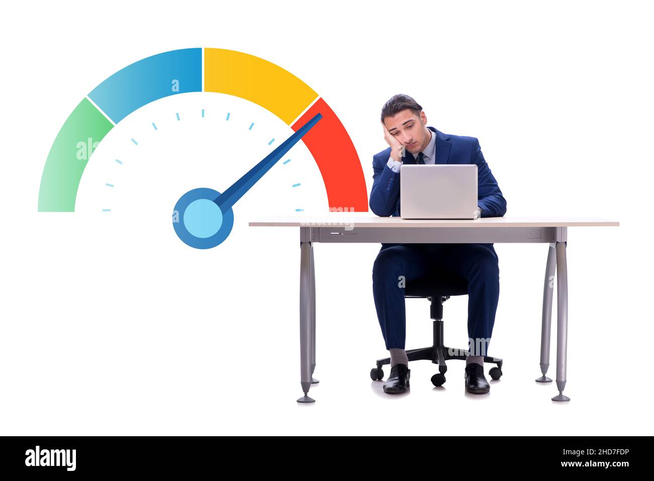 Businessman with the meter measuring his stress level Stock Photo - Alamy