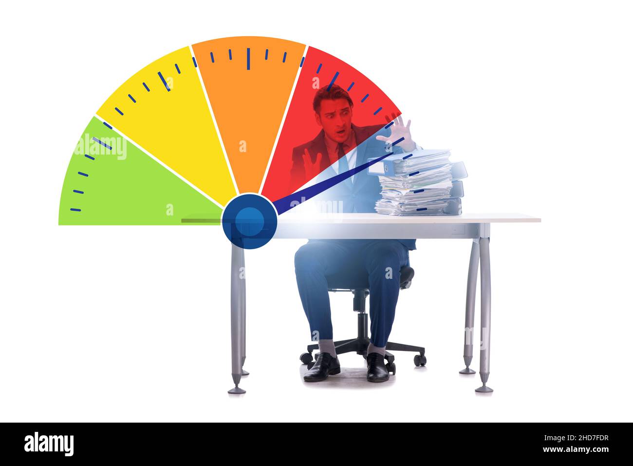 Businessman with the meter measuring his stress level Stock Photo - Alamy