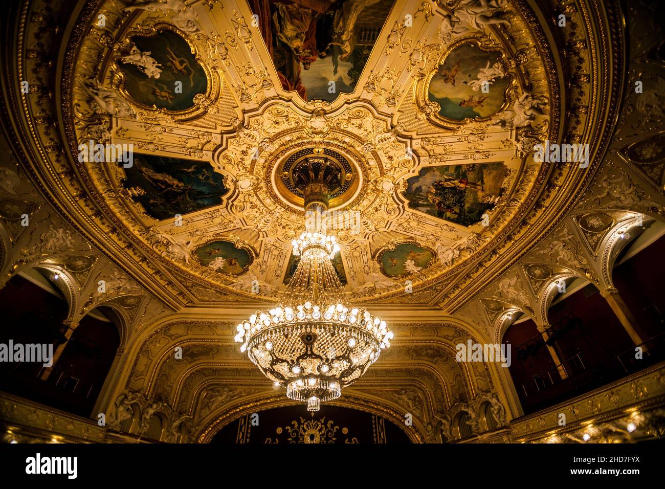 Ceiling of auditorium. Interior of Odessa National Academic Theatre of ...