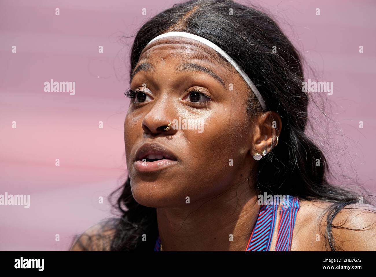 Erica Bougard participating in the High Jump of the heptathlon at the ...
