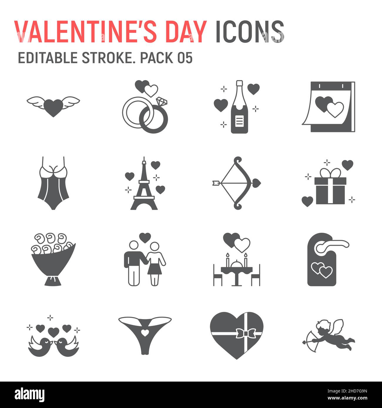 Valentines day glyph icon set, love collection, vector graphics, logo ...
