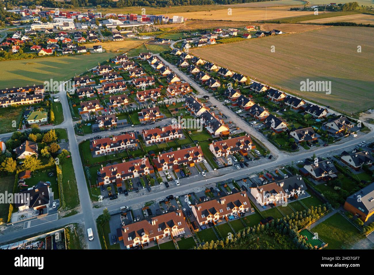 Aerial view of suburban neighborhood, Residential district with ...