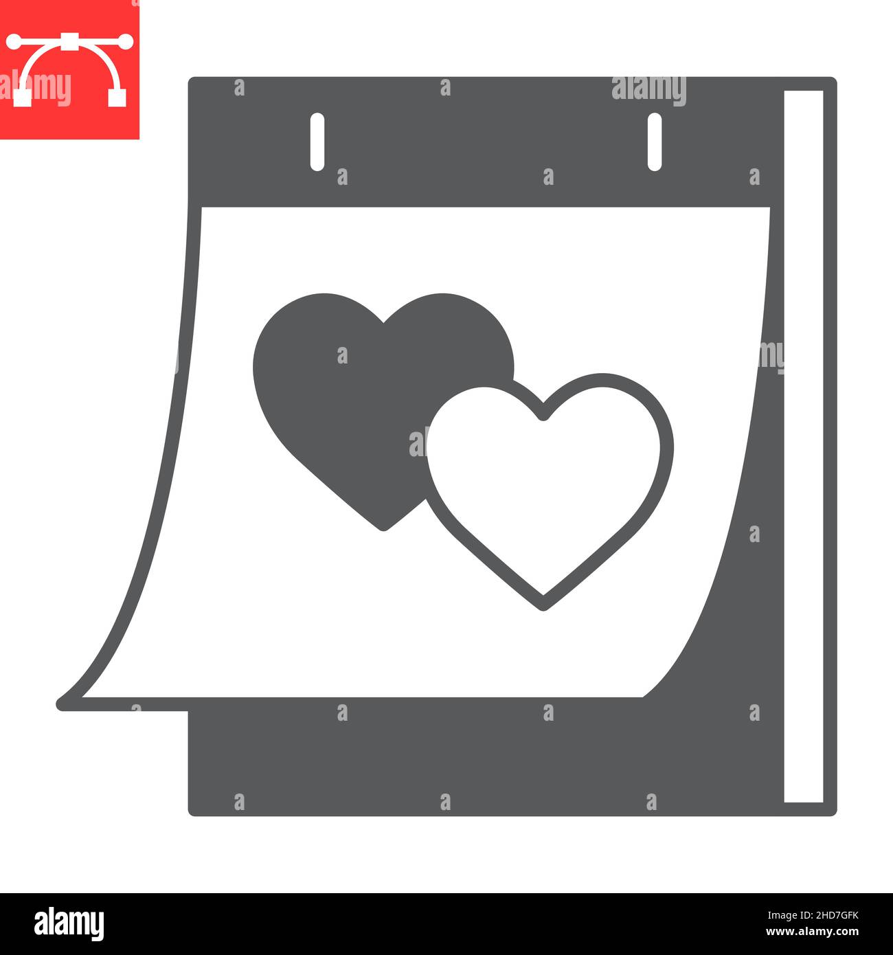 Valentines day calendar glyph icon, valentines day and romantic ...