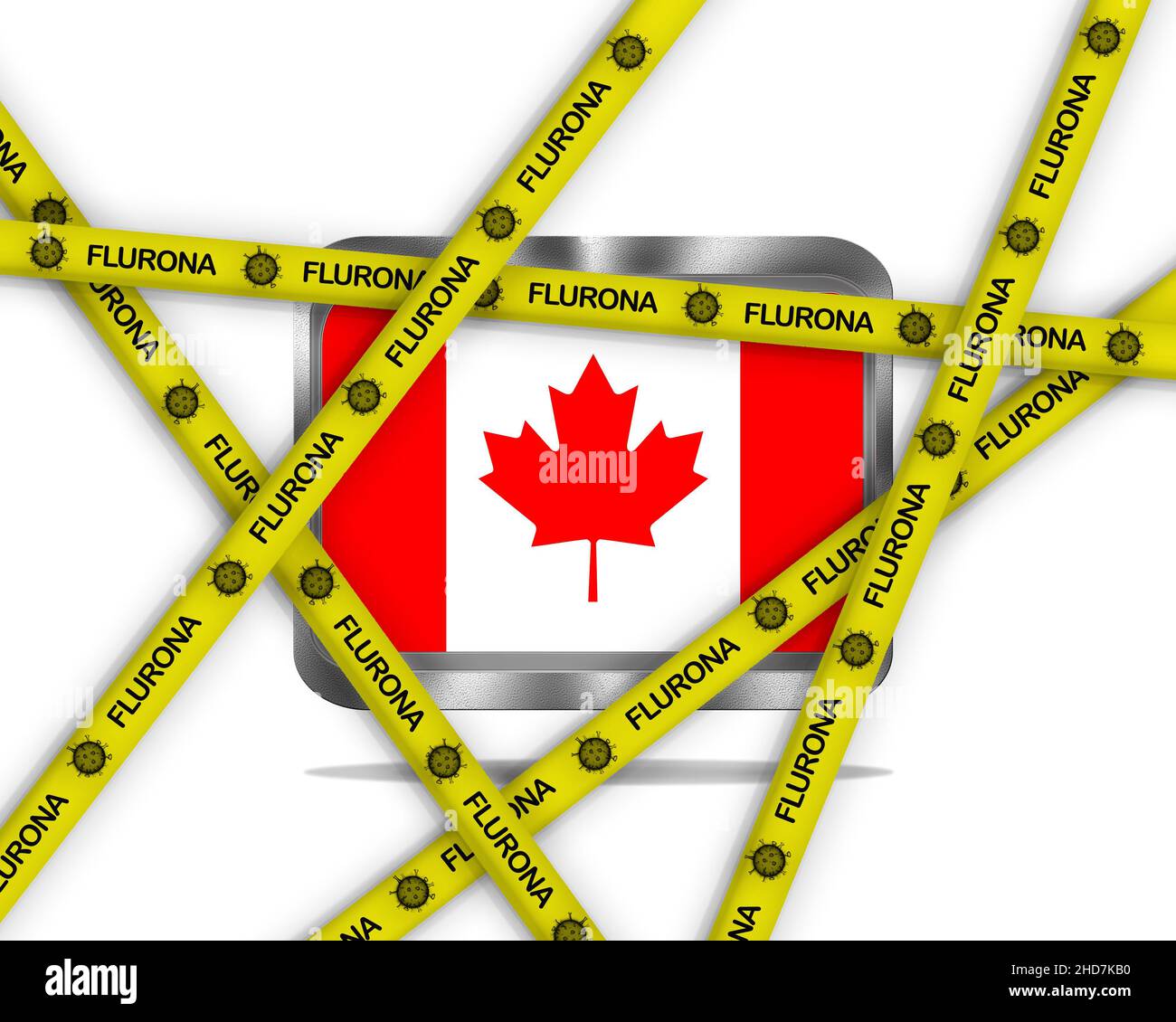 Illustration with a metal Canada flag on white background and yellow ...