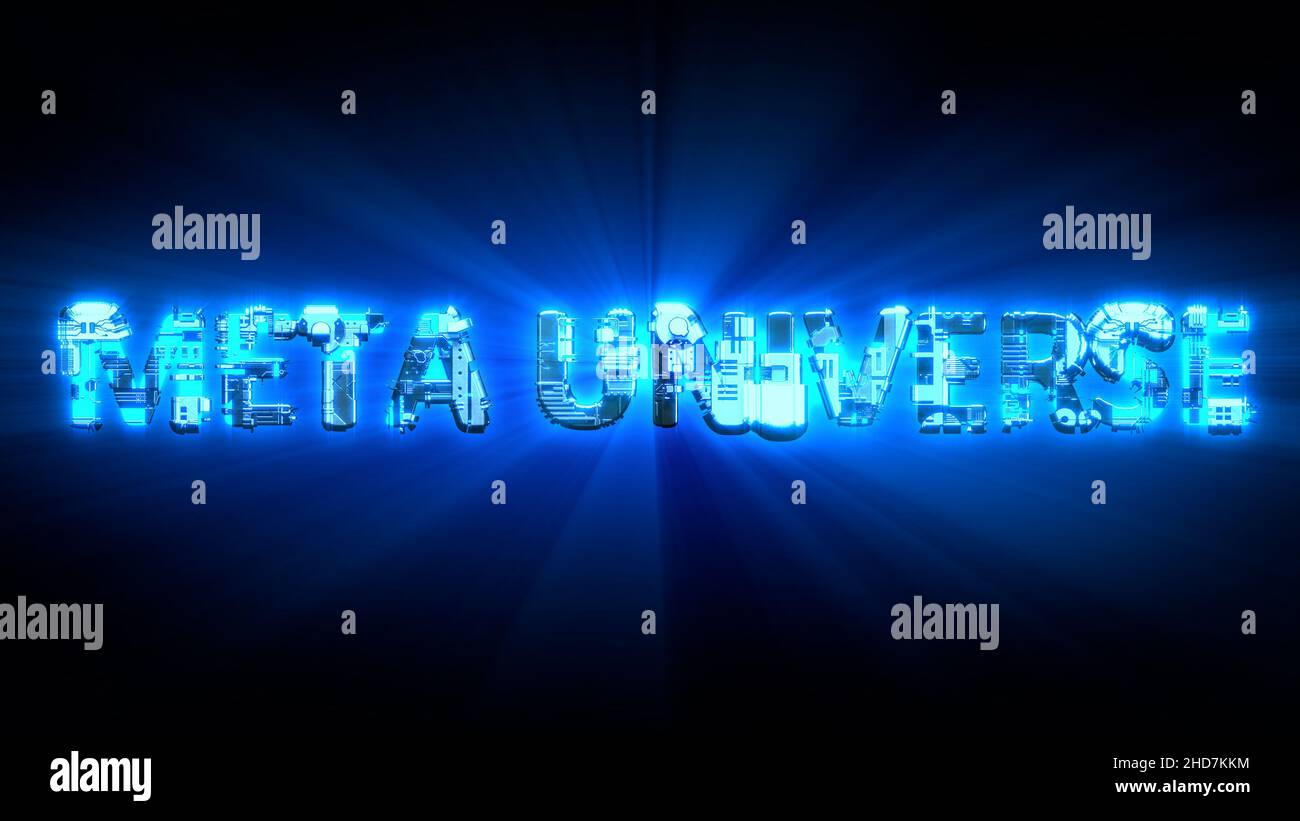 Meta Universe glowing blue digital cyber text, isolated - industrial 3D ...