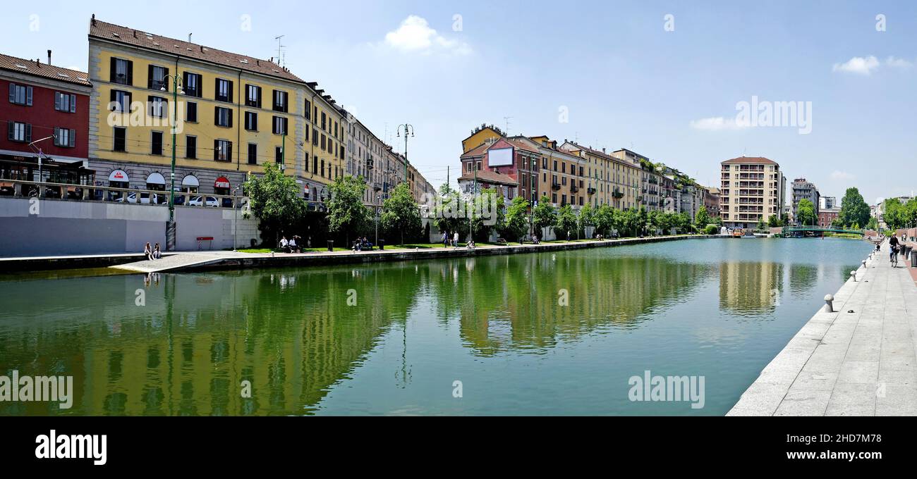 Panoramic view of the new Darsena harbour of the Navigli canal district ...