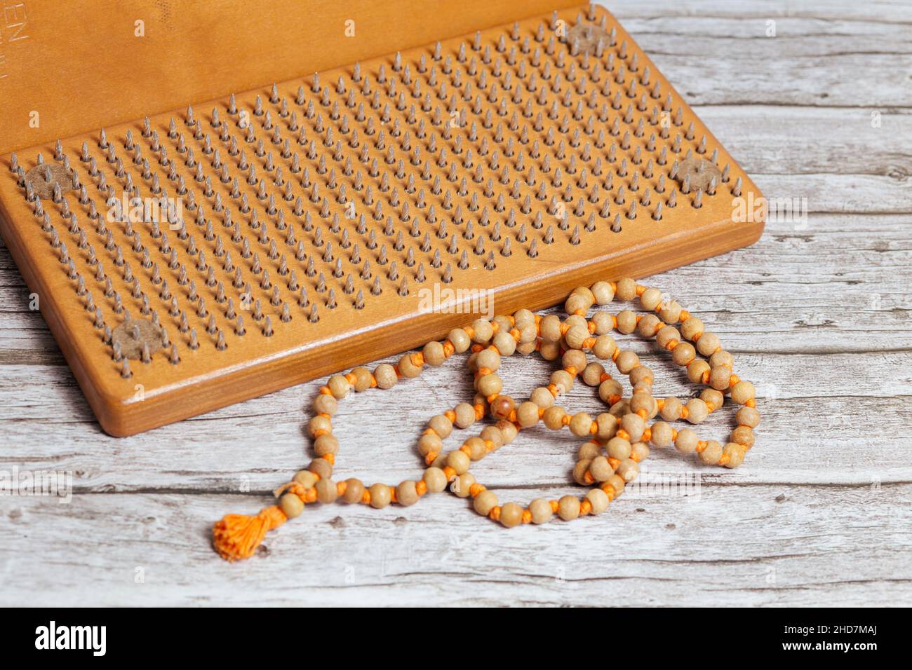 Tibetan Buddhist rosary, called mala or japamala. Brown Sadhu wooden ...
