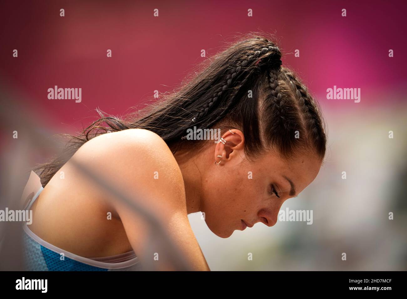 Maria Huntington participating in the High Jump of the heptathlon at ...