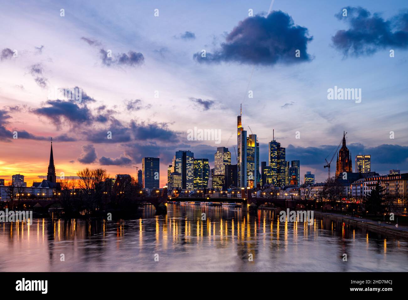 The Frankfurt Skyline at sunset Stock Photo - Alamy