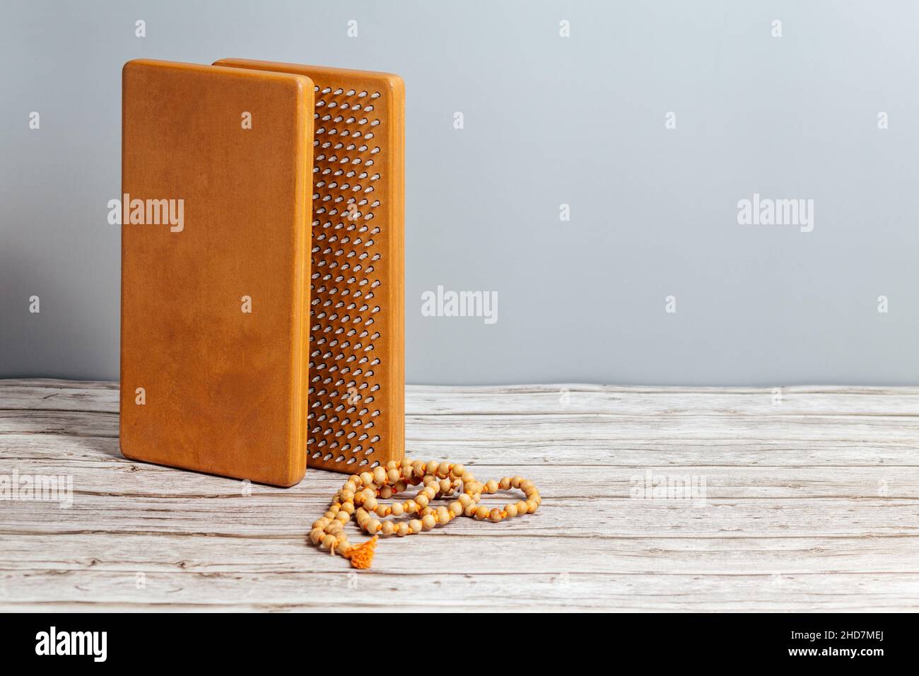 Tibetan Buddhist rosary, called mala or japamala. Brown Sadhu wooden ...