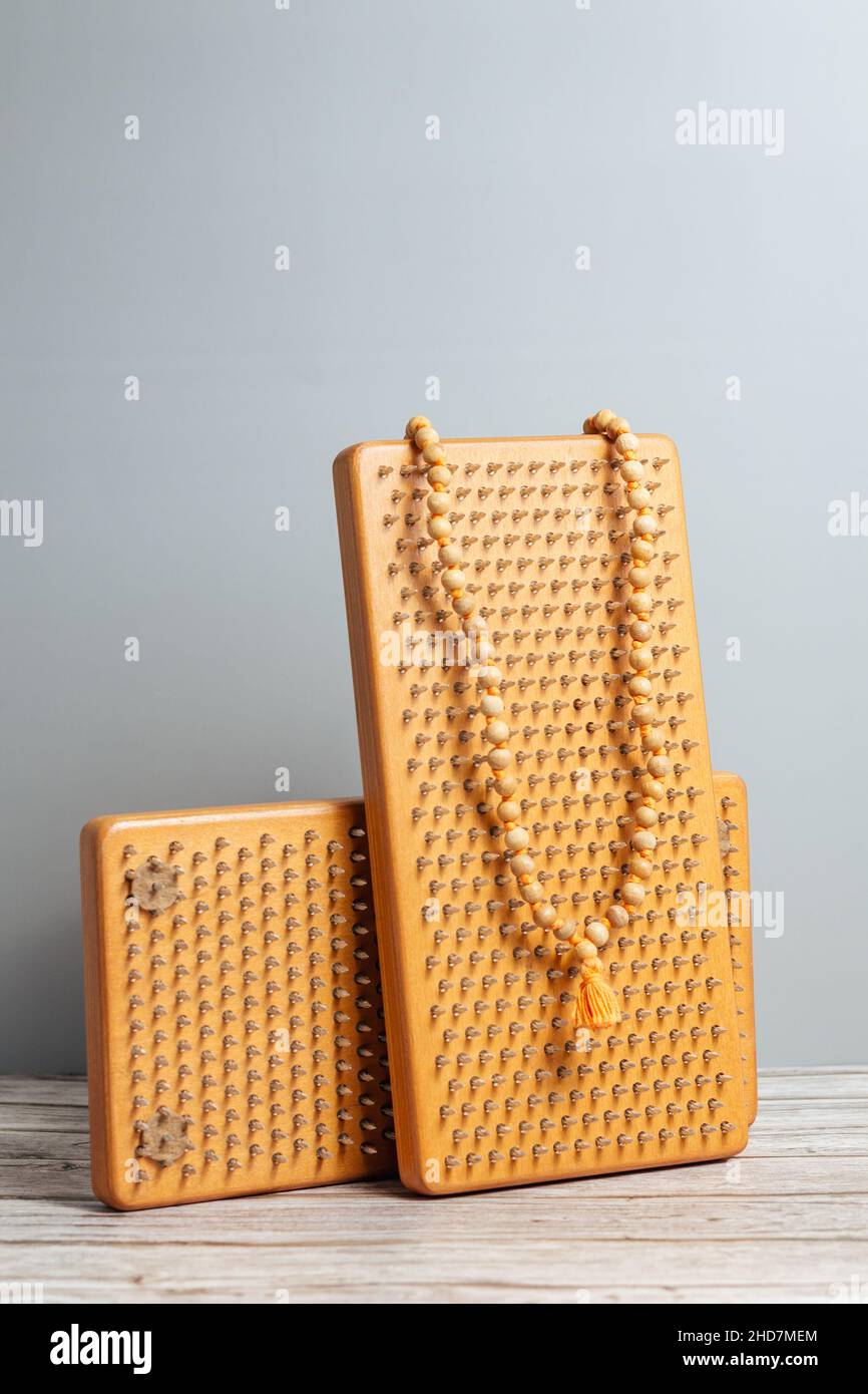 Tibetan Buddhist rosary, called mala or japamala. Brown Sadhu wooden ...