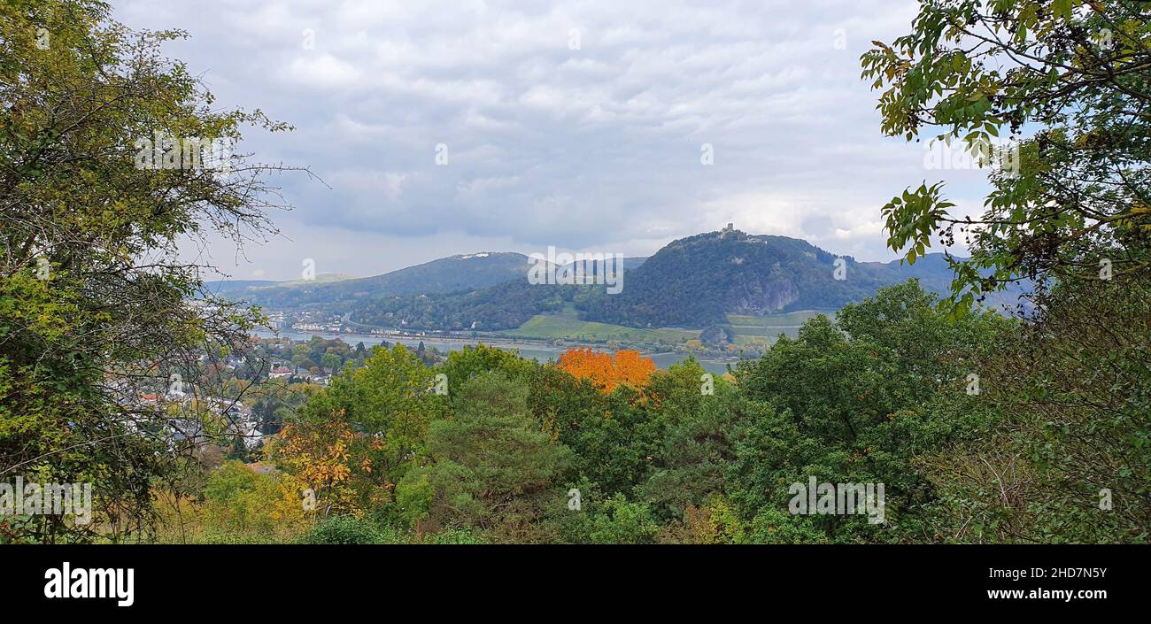 Bonn Germany October 2020 view with autumn colors from Rodderberg to ...