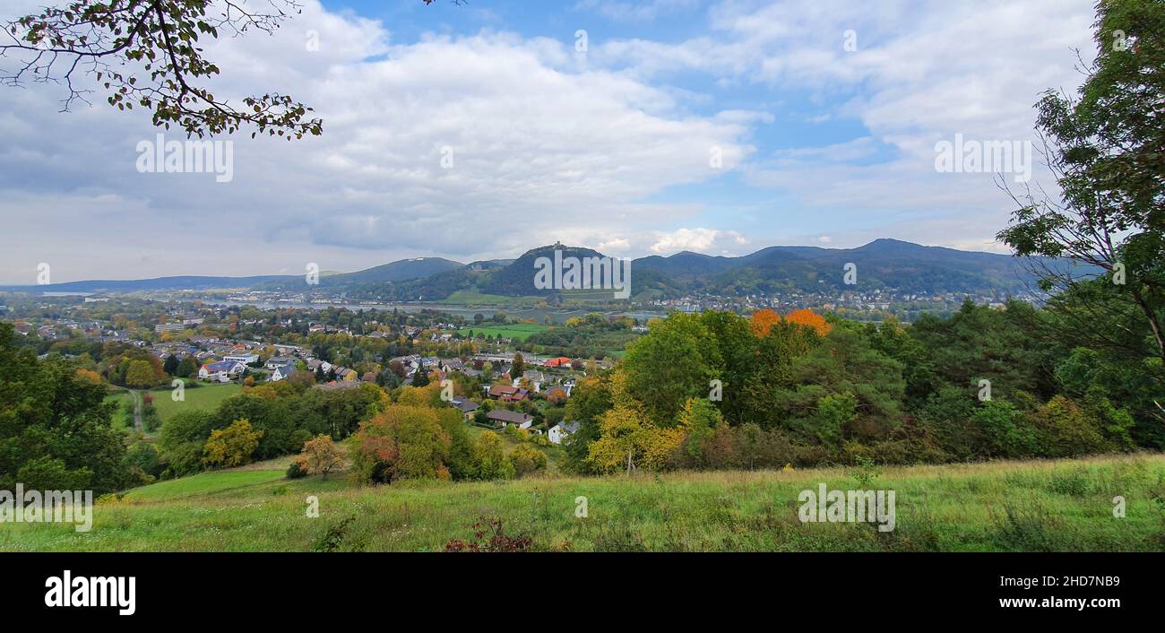 Bonn Germany October 2020 view with autumn colors from Rodderberg to ...