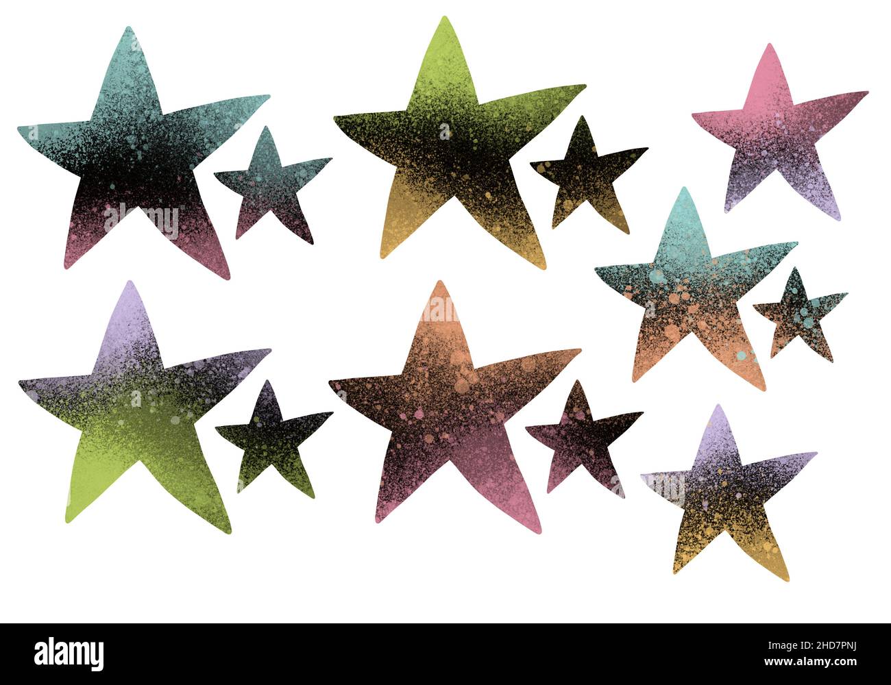 Set with coloured stars for packaging and cards and posters and ...