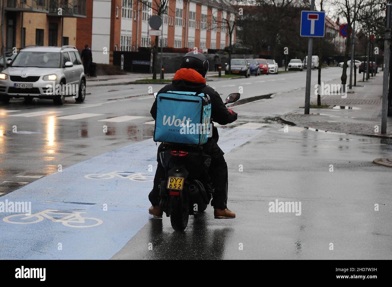 Copenhagen/Denmark./04 January 2022/Wolt partner food delivery riders ...
