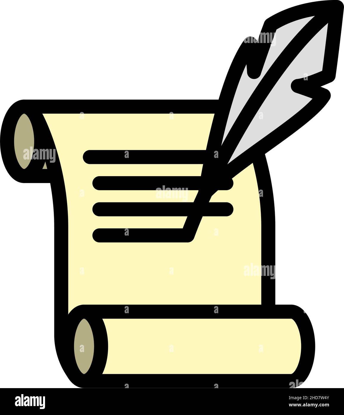 Feather And Scroll Icon. Editable Bold Outline With Color Fill Design ...