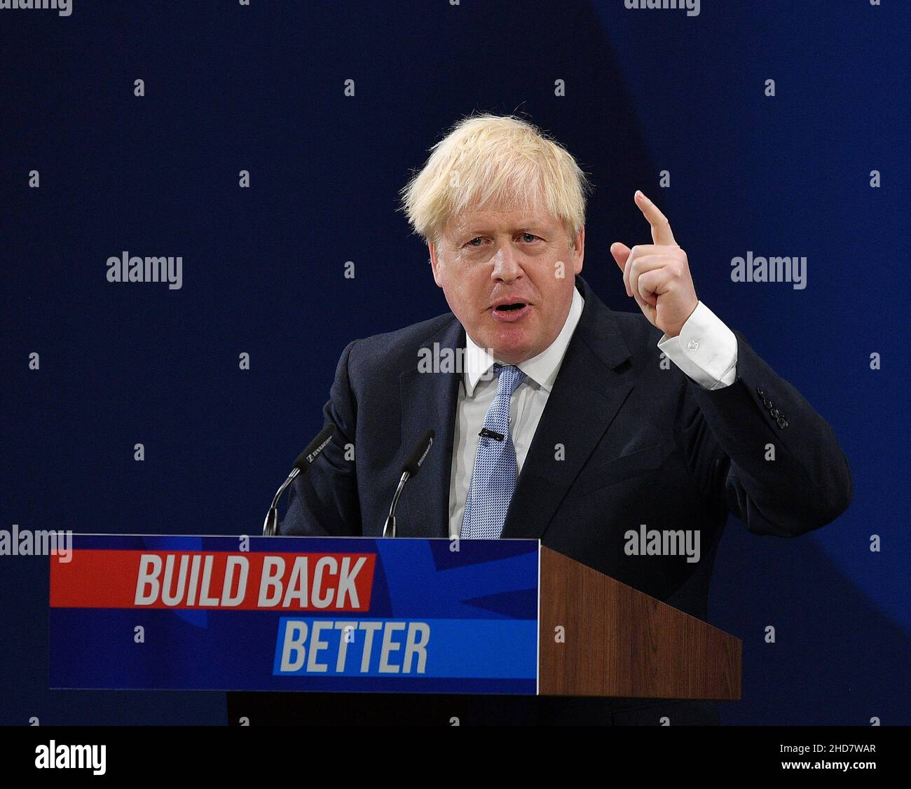 Prime Minister Boris Johnson making his keynote speech on the final day ...