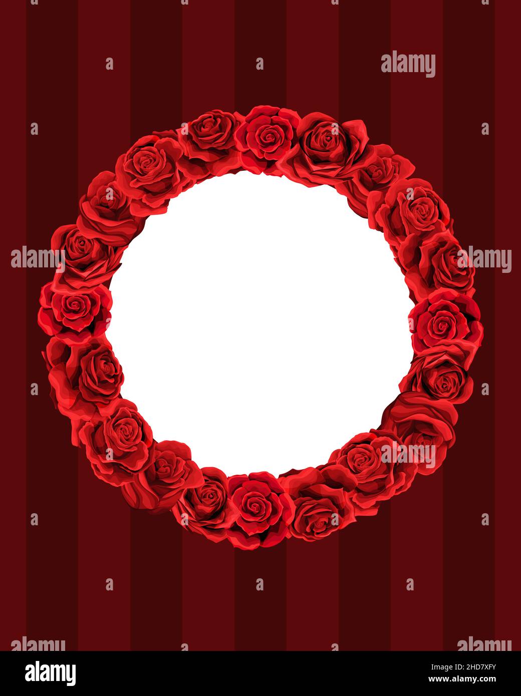 Red rose frame in the shape of circle, hand draw vector illustration ...