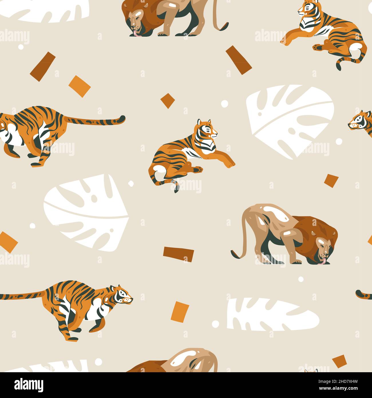 Hand drawn vector abstract cartoon modern graphic African Safari Nature ornamental tribal ...