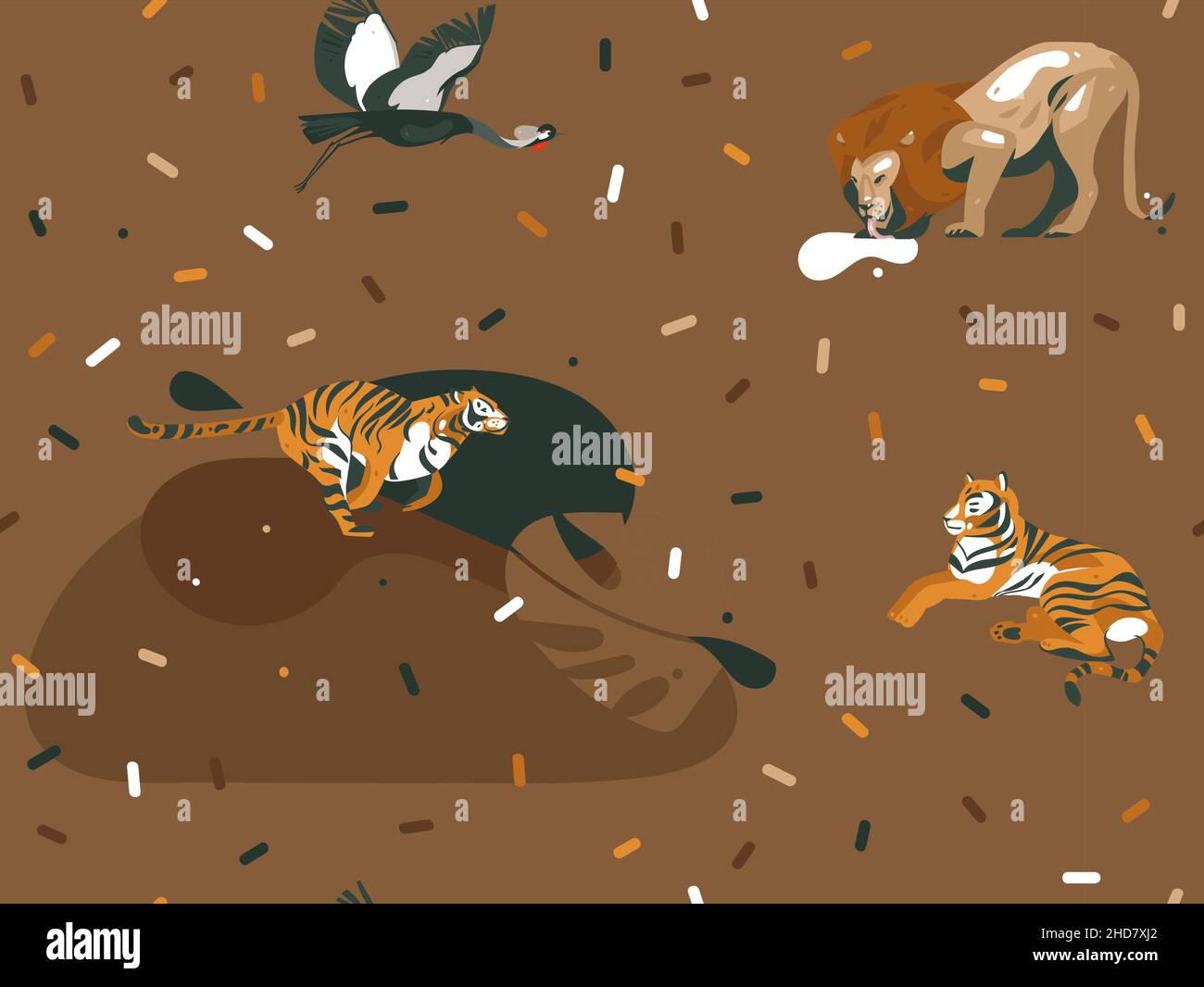 Hand drawn vector abstract cartoon modern graphic African Safari Nature illustrations art ...