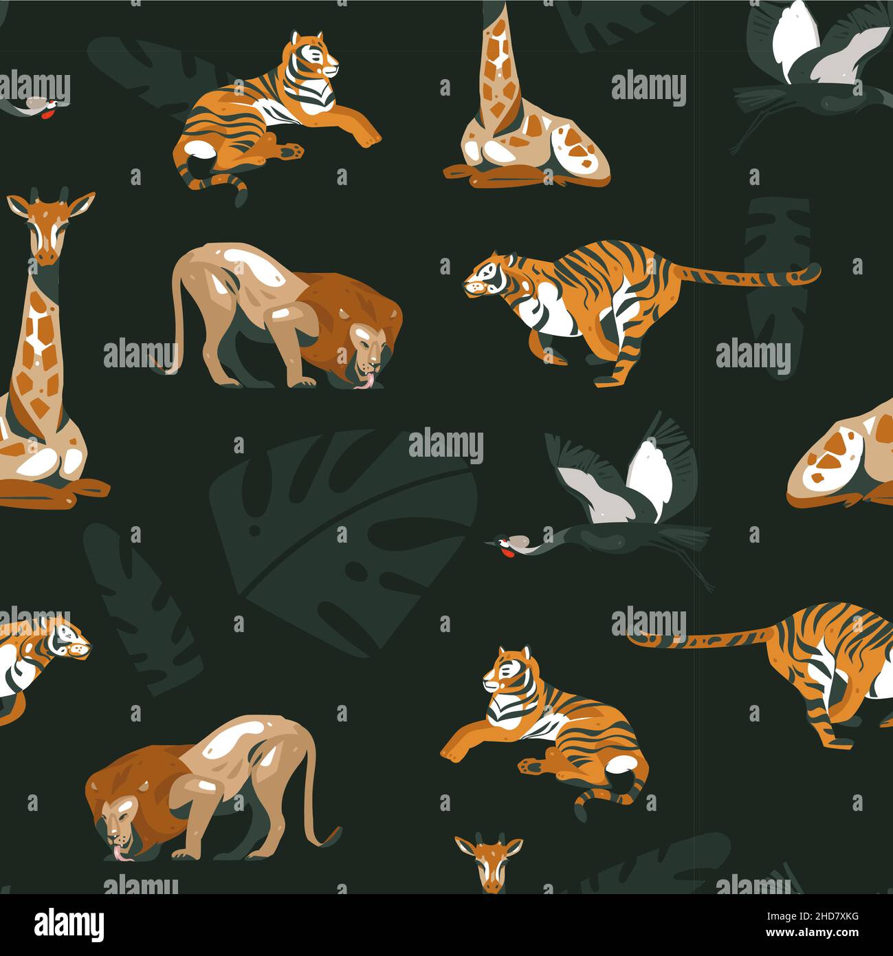 Hand drawn vector abstract cartoon modern graphic African Safari Nature illustrations art ...