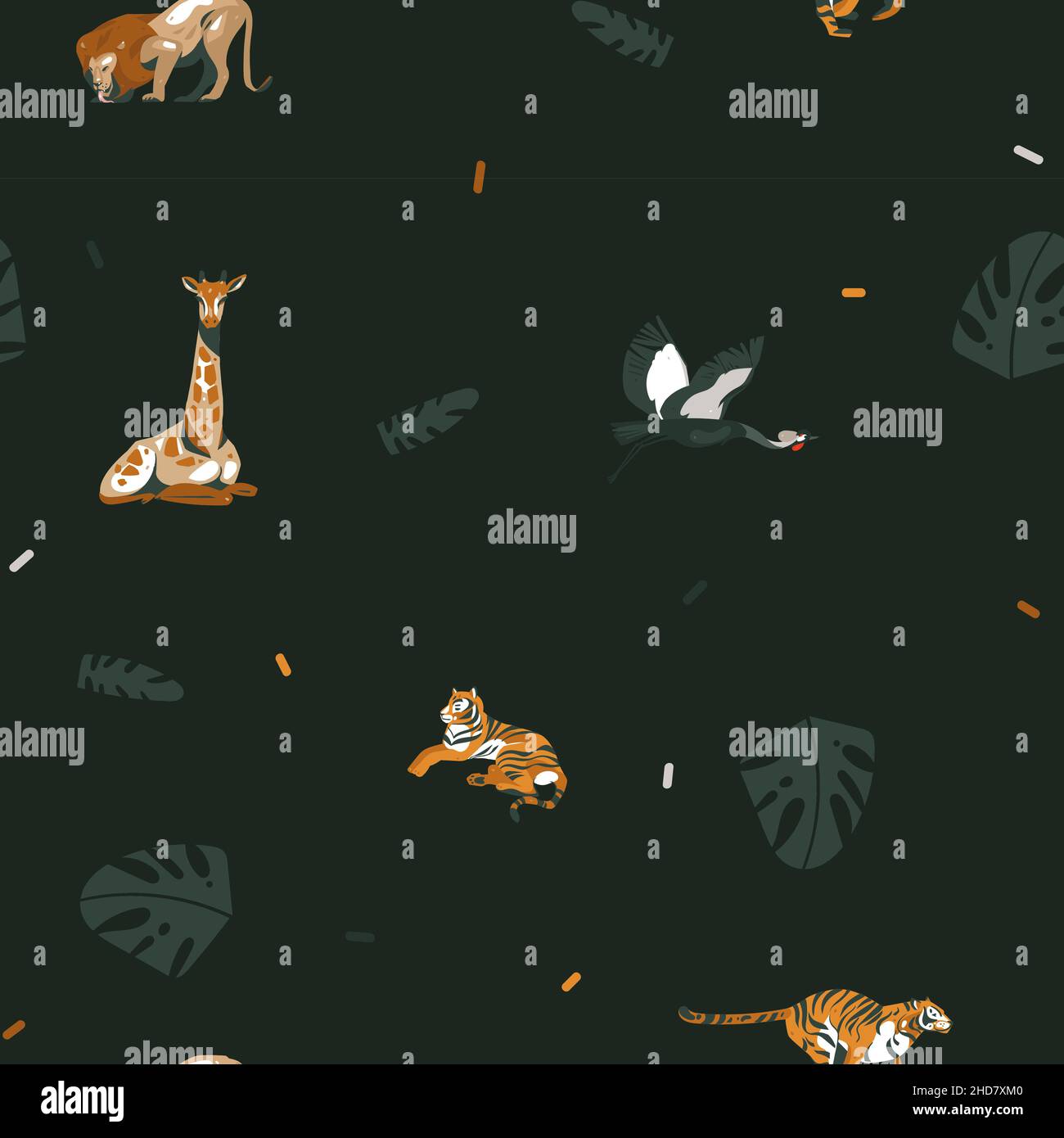 Hand drawn vector abstract cartoon modern graphic African Safari Nature illustrations art ...