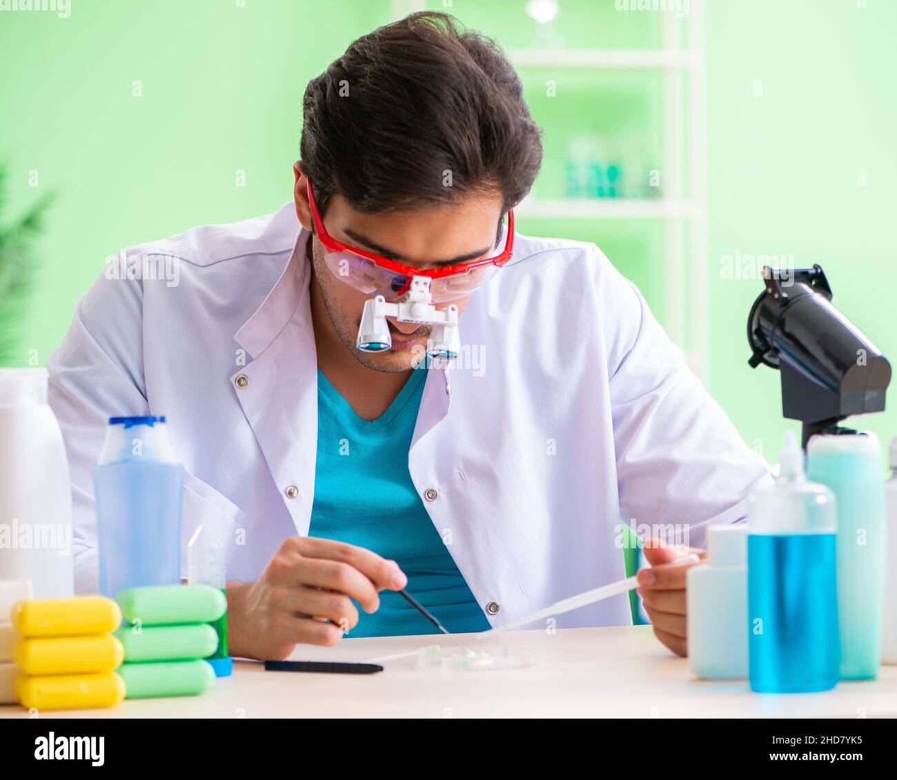 The chemist testing soap in the lab Stock Photo - Alamy