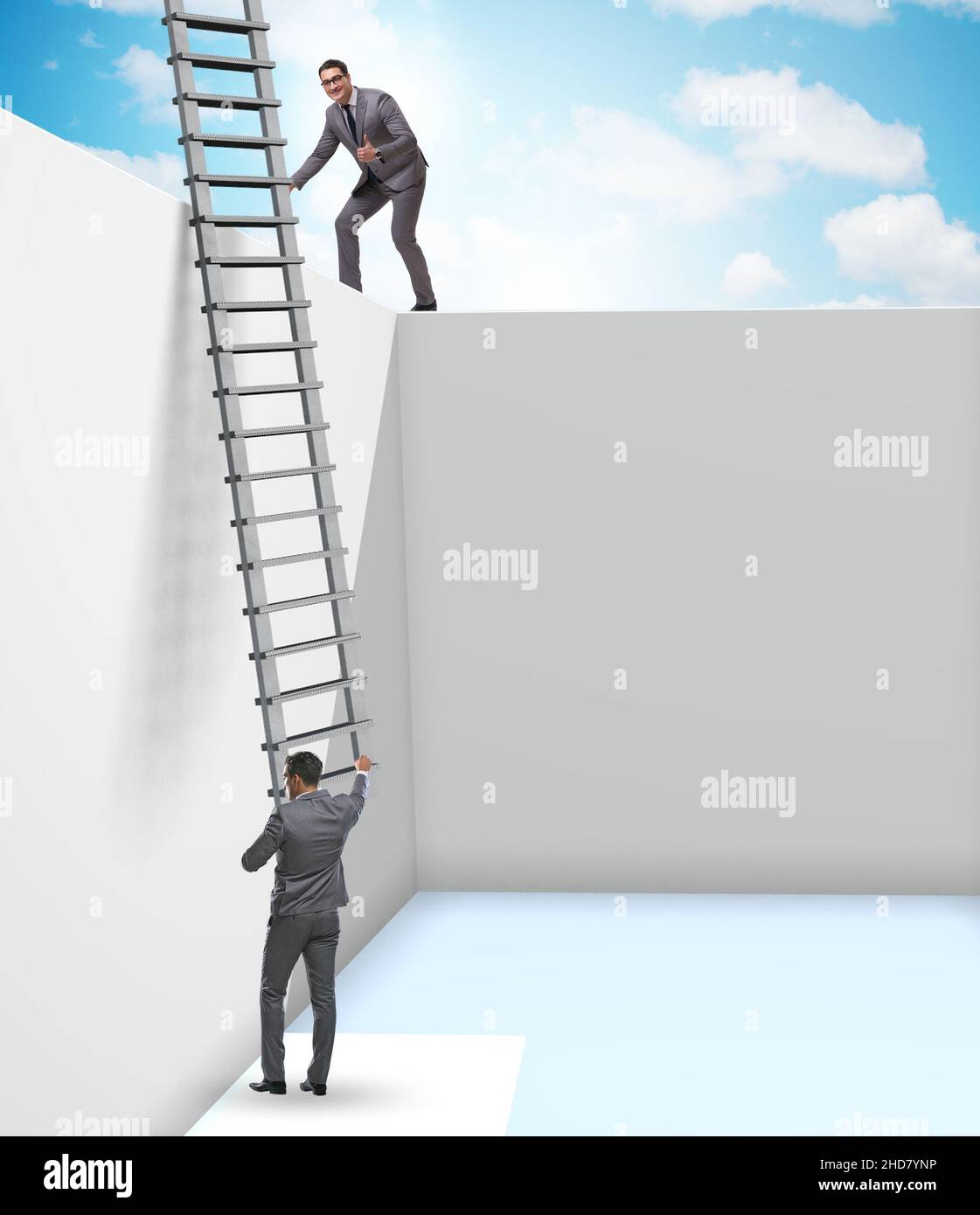 The businessman helping colleague to escape from problems Stock Photo ...