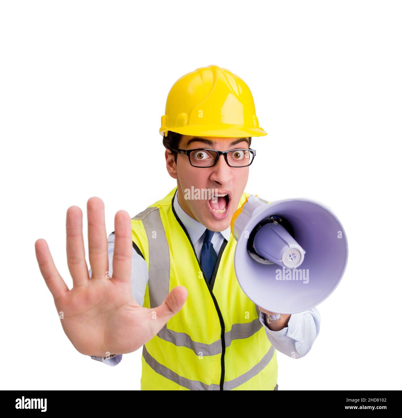 Angry construction foreman talking on hi-res stock photography and ...