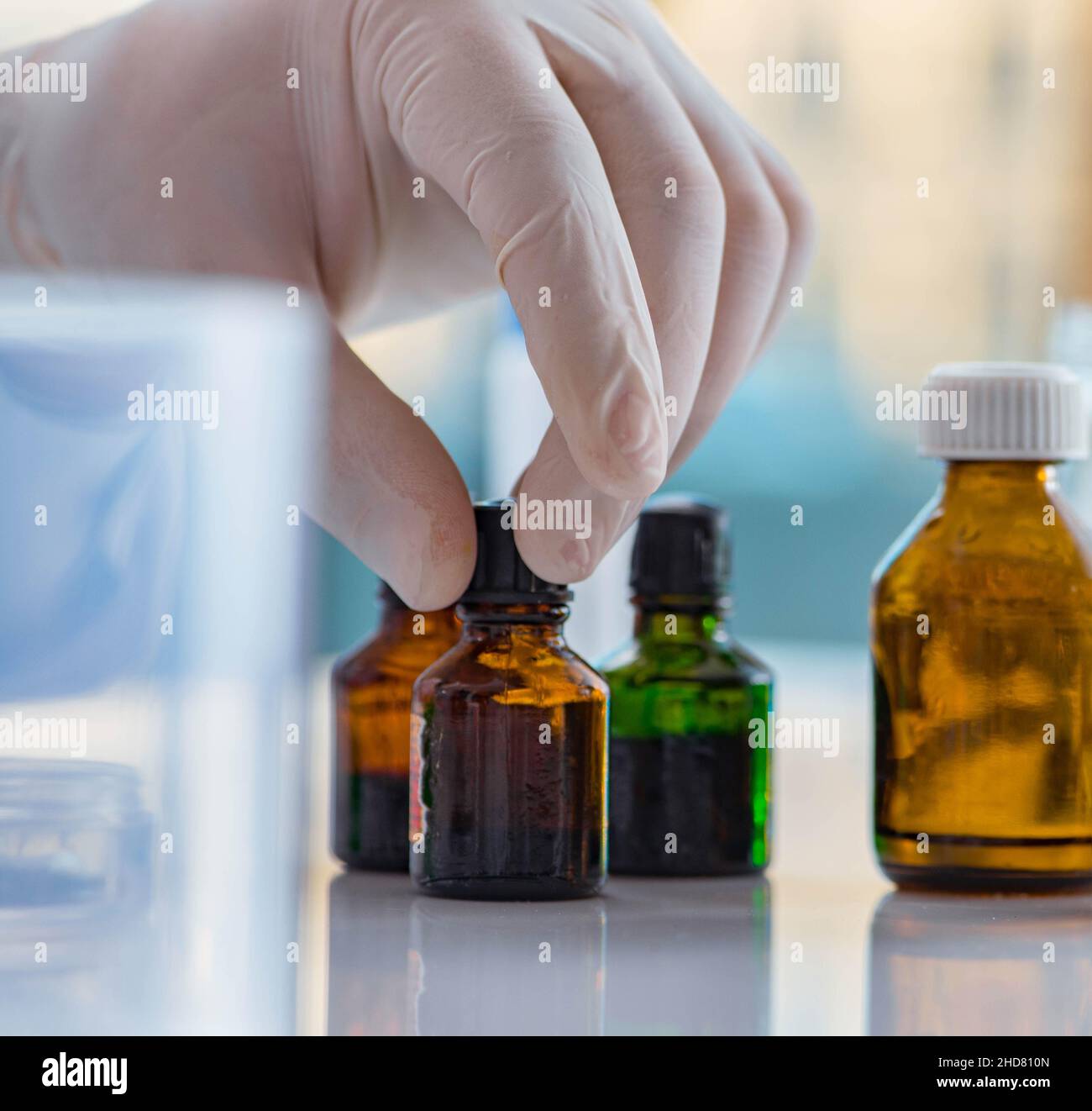 The various chemical solutions in the lab Stock Photo - Alamy