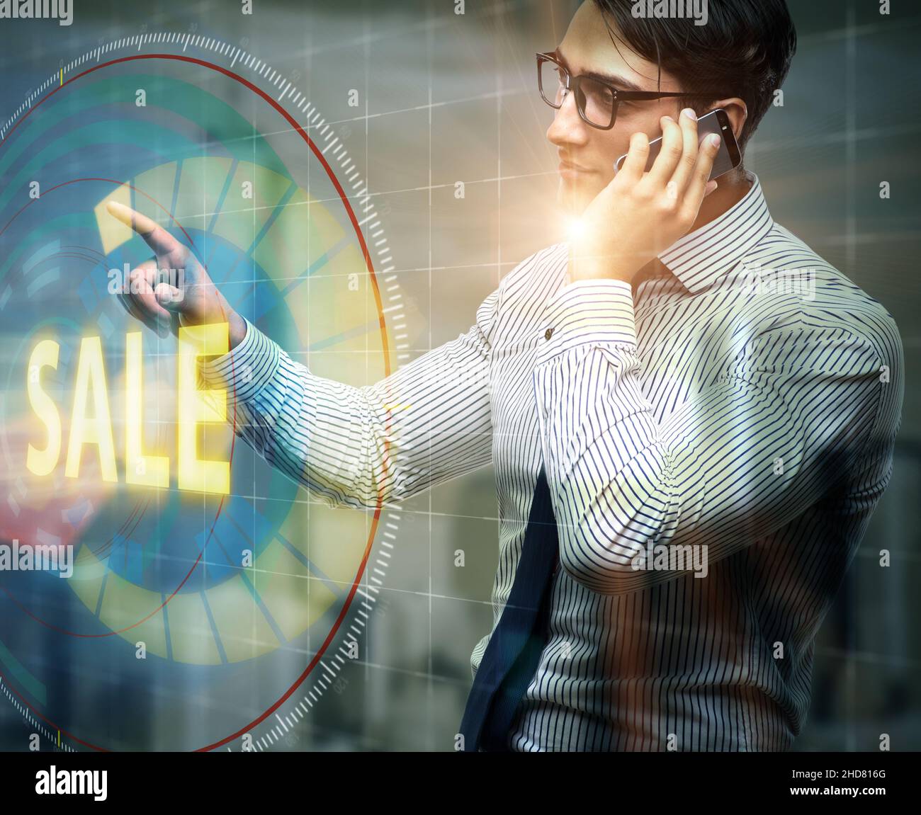 The businessman pressing buttons in sale concept Stock Photo - Alamy